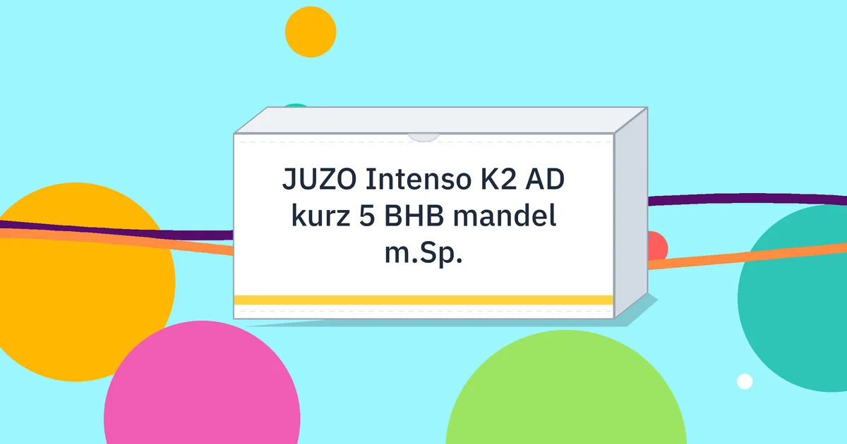 Symbolbild: Packung mit der Aufschrift JUZO Intenso K2 AD kurz 5 BHB mandel m.Sp. (PZN 18614642) – Verfügbarkeit und Bezug in Apotheken in Frankfurt am Main