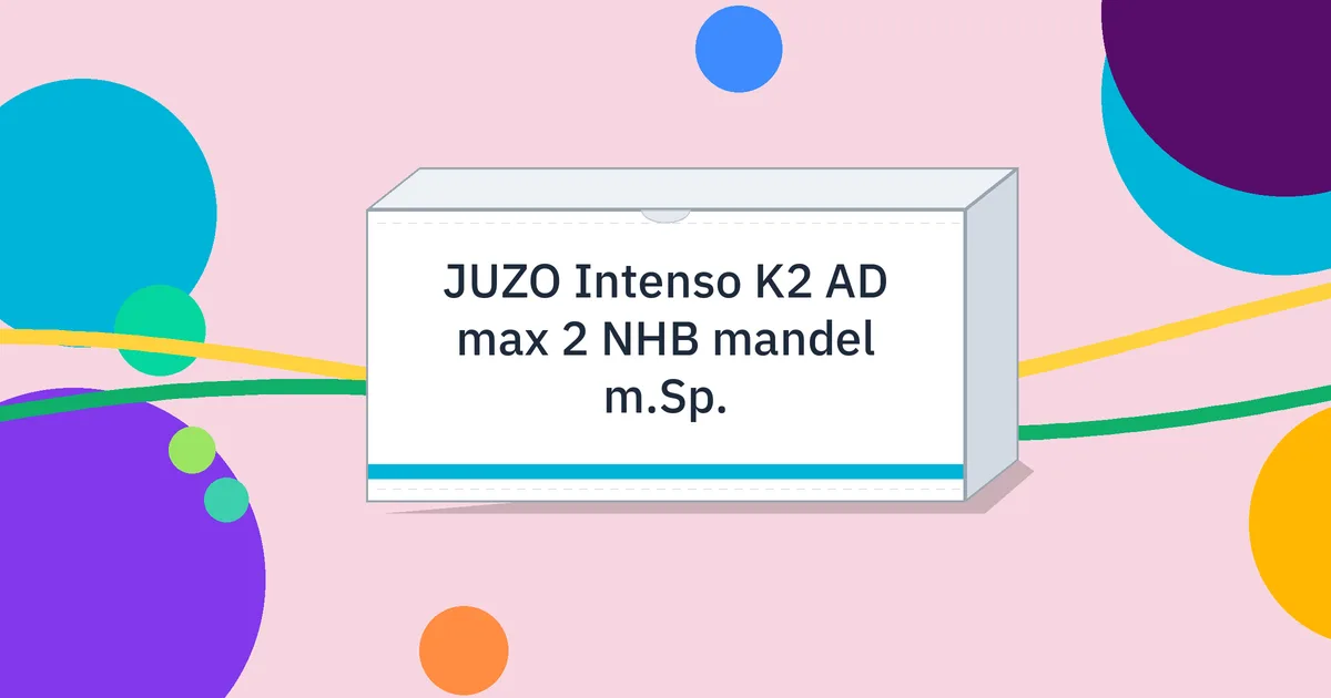 Symbolbild: Packung mit der Aufschrift JUZO Intenso K2 AD max 2 NHB mandel m.Sp. (PZN 18612873) – Verfügbarkeit und Bezug in Apotheken in Frankfurt am Main