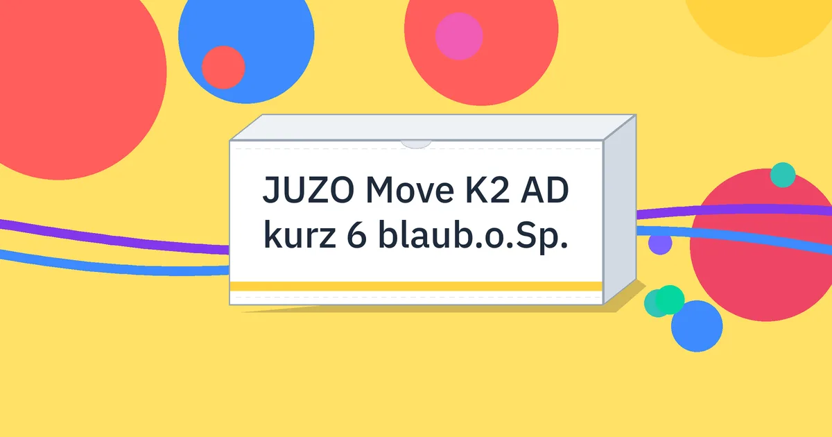 Symbolbild: Packung mit der Aufschrift JUZO Move K2 AD kurz 6 blaub.o.Sp. (PZN 18540843) – Verfügbarkeit und Bezug in Apotheken in Frankfurt am Main