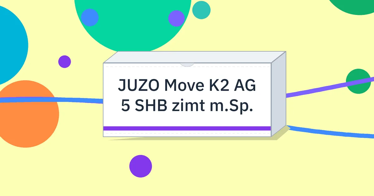Symbolbild: Packung mit der Aufschrift JUZO Move K2 AG 5 SHB zimt m.Sp. (PZN 18524005) – Verfügbarkeit und Bezug in Apotheken in Frankfurt am Main