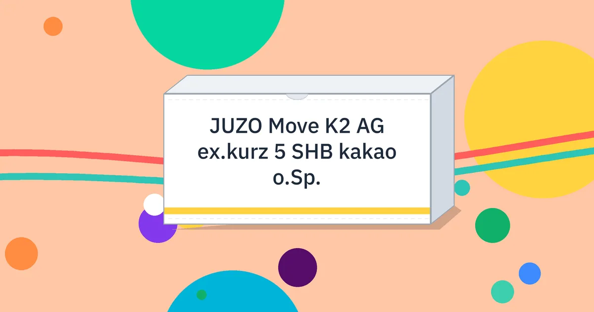 Symbolbild: Packung mit der Aufschrift JUZO Move K2 AG ex.kurz 5 SHB kakao o.Sp. (PZN 18565636) – Verfügbarkeit und Bezug in Apotheken in Frankfurt am Main