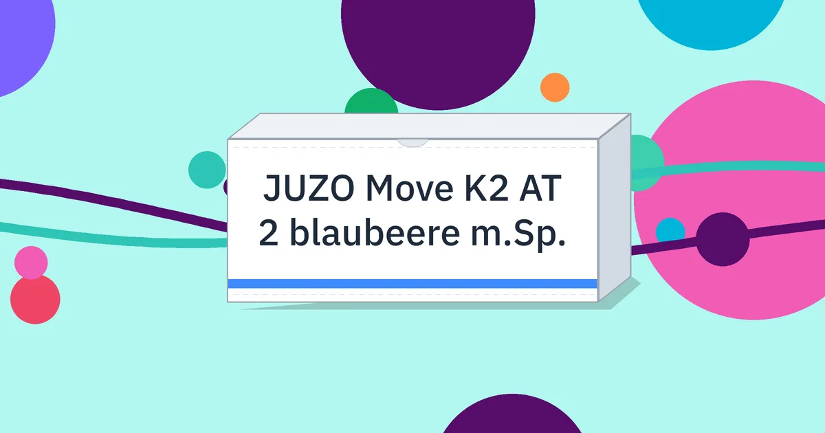 Symbolbild: Packung mit der Aufschrift JUZO Move K2 AT 2 blaubeere m.Sp. (PZN 20667752) – Verfügbarkeit und Bezug in Apotheken in Frankfurt am Main