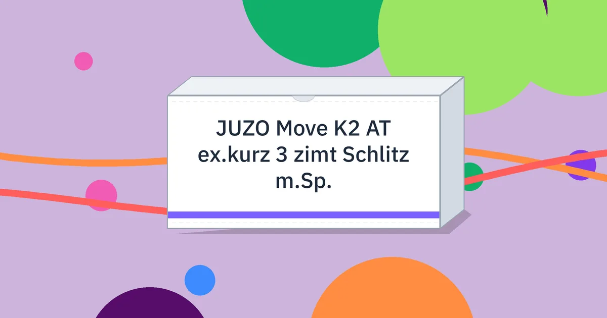 Symbolbild: Packung mit der Aufschrift JUZO Move K2 AT ex.kurz 3 zimt Schlitz m.Sp. (PZN 20671707) – Verfügbarkeit und Bezug in Apotheken in Frankfurt am Main