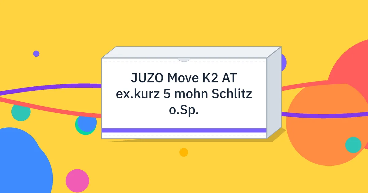 Symbolbild: Packung mit der Aufschrift JUZO Move K2 AT ex.kurz 5 mohn Schlitz o.Sp. (PZN 20673557) – Verfügbarkeit und Bezug in Apotheken in Frankfurt am Main