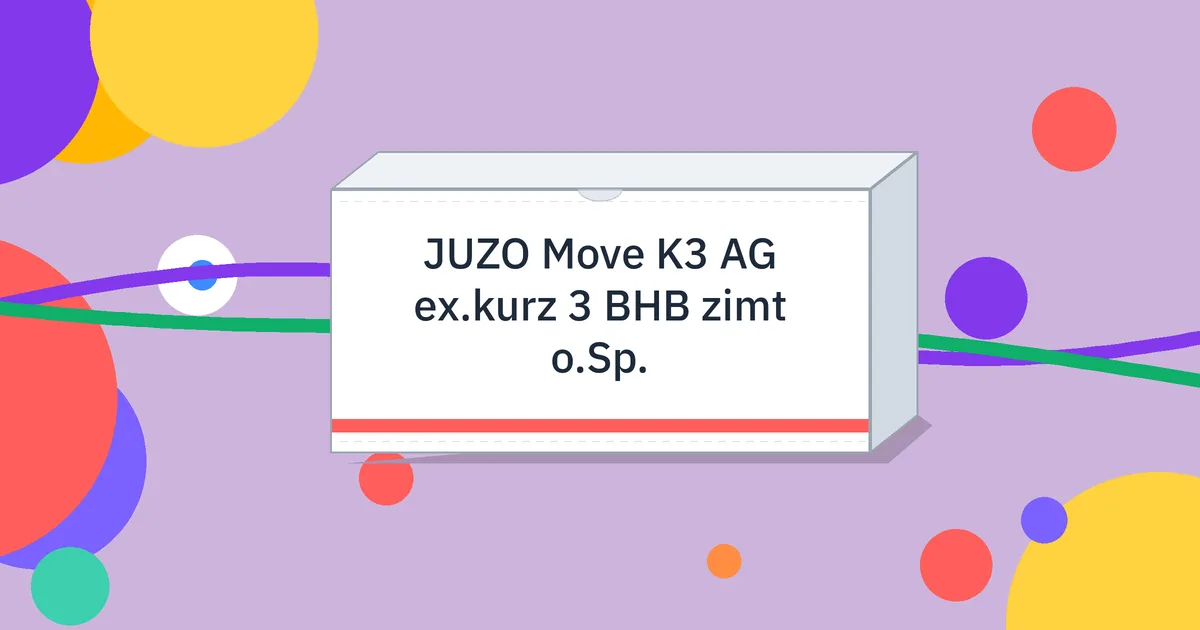 Symbolbild: Packung mit der Aufschrift JUZO Move K3 AG ex.kurz 3 BHB zimt o.Sp. (PZN 18585538) – Verfügbarkeit und Bezug in Apotheken in Frankfurt am Main