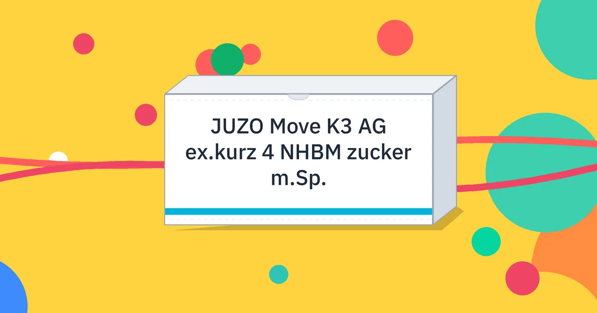 Symbolbild: Packung mit der Aufschrift JUZO Move K3 AG ex.kurz 4 NHBM zucker m.Sp. (PZN 18582592) – Verfügbarkeit und Bezug in Apotheken in Frankfurt am Main