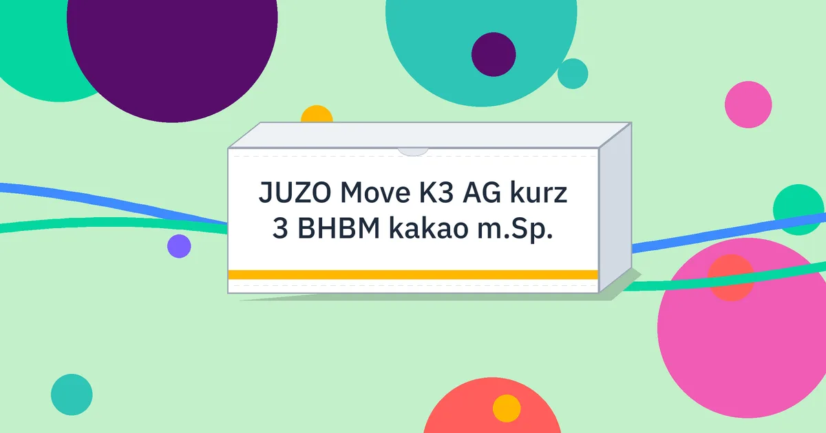 Symbolbild: Packung mit der Aufschrift JUZO Move K3 AG kurz 3 BHBM kakao m.Sp. (PZN 18591993) – Verfügbarkeit und Bezug in Apotheken in Frankfurt am Main