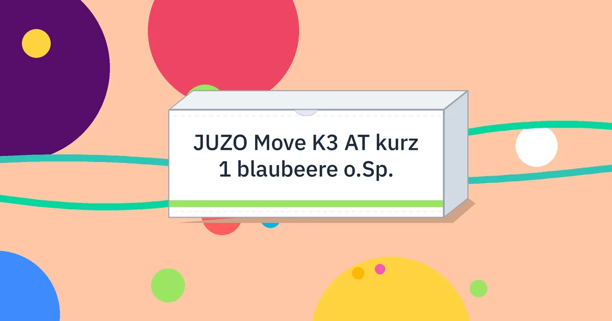 Symbolbild: Packung mit der Aufschrift JUZO Move K3 AT kurz 1 blaubeere o.Sp. (PZN 20684710) – Verfügbarkeit und Bezug in Apotheken in Frankfurt am Main