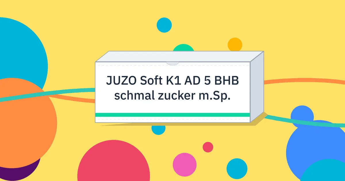 Symbolbild: Packung mit der Aufschrift JUZO Soft K1 AD 5 BHB schmal zucker m.Sp. (PZN 15460807) – Verfügbarkeit und Bezug in Apotheken in Frankfurt am Main