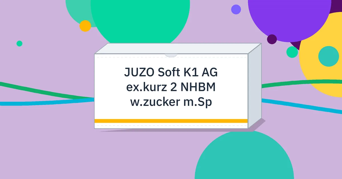 Symbolbild: Packung mit der Aufschrift JUZO Soft K1 AG ex.kurz 2 NHBM w.zucker m.Sp (PZN 15017259) – Verfügbarkeit und Bezug in Apotheken in Frankfurt am Main