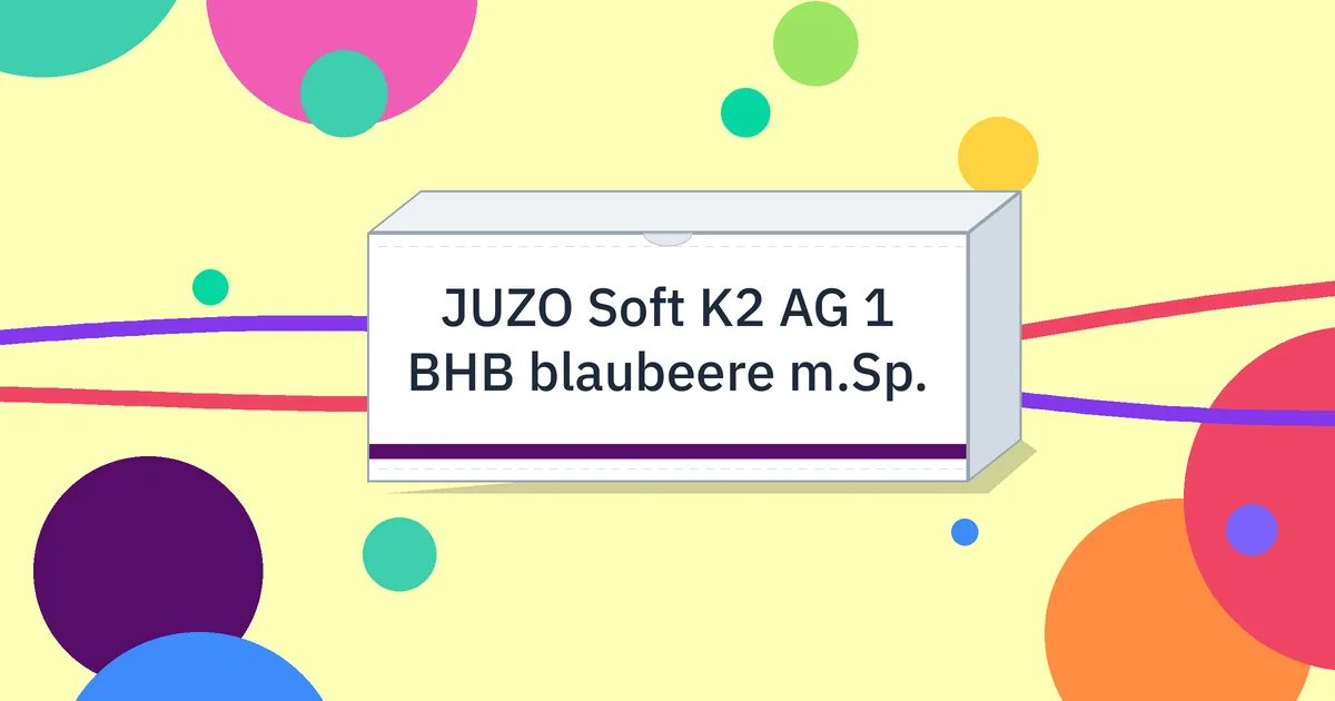 Symbolbild: Packung mit der Aufschrift JUZO Soft K2 AG 1 BHB blaubeere m.Sp. (PZN 14824911) – Verfügbarkeit und Bezug in Apotheken in Frankfurt am Main