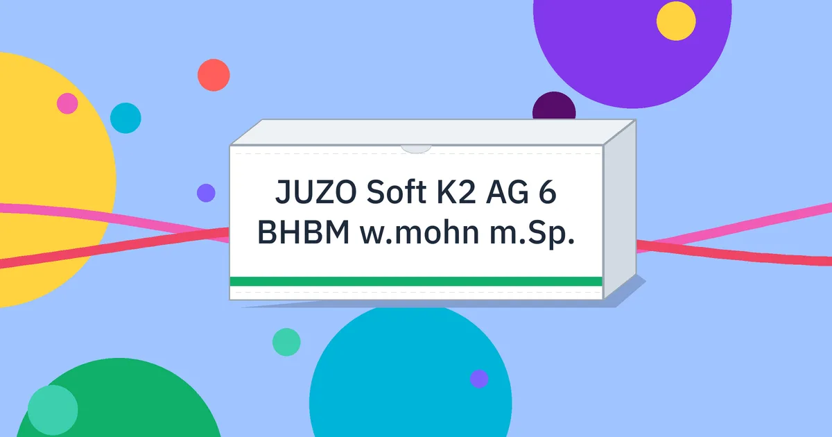 Symbolbild: Packung mit der Aufschrift JUZO Soft K2 AG 6 BHBM w.mohn m.Sp. (PZN 14867151) – Verfügbarkeit und Bezug in Apotheken in Frankfurt am Main