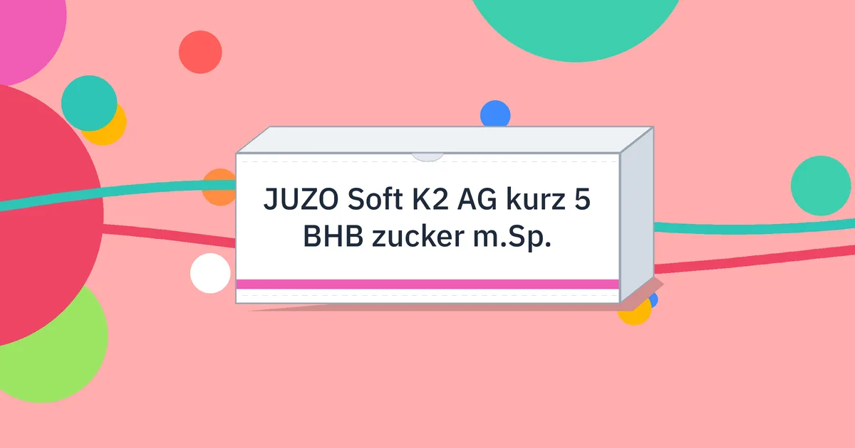 Symbolbild: Packung mit der Aufschrift JUZO Soft K2 AG kurz 5 BHB zucker m.Sp. (PZN 14825922) – Verfügbarkeit und Bezug in Apotheken in Frankfurt am Main