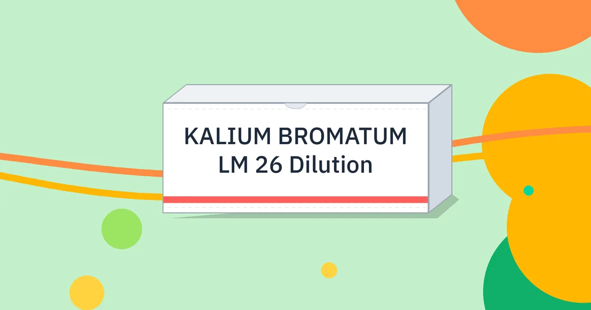 Symbolbild: Packung mit der Aufschrift KALIUM BROMATUM LM 26 Dilution (PZN 12918039) – Verfügbarkeit und Bezug in Apotheken in Frankfurt am Main