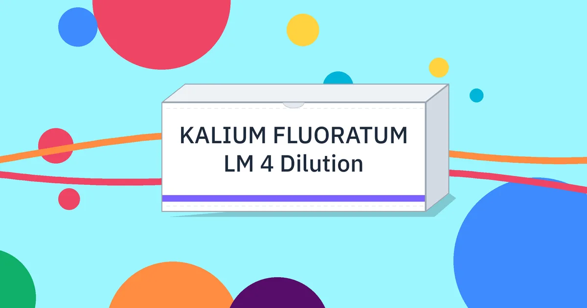 Symbolbild: Packung mit der Aufschrift KALIUM FLUORATUM LM 4 Dilution (PZN 12921395) – Verfügbarkeit und Bezug in Apotheken in Frankfurt am Main
