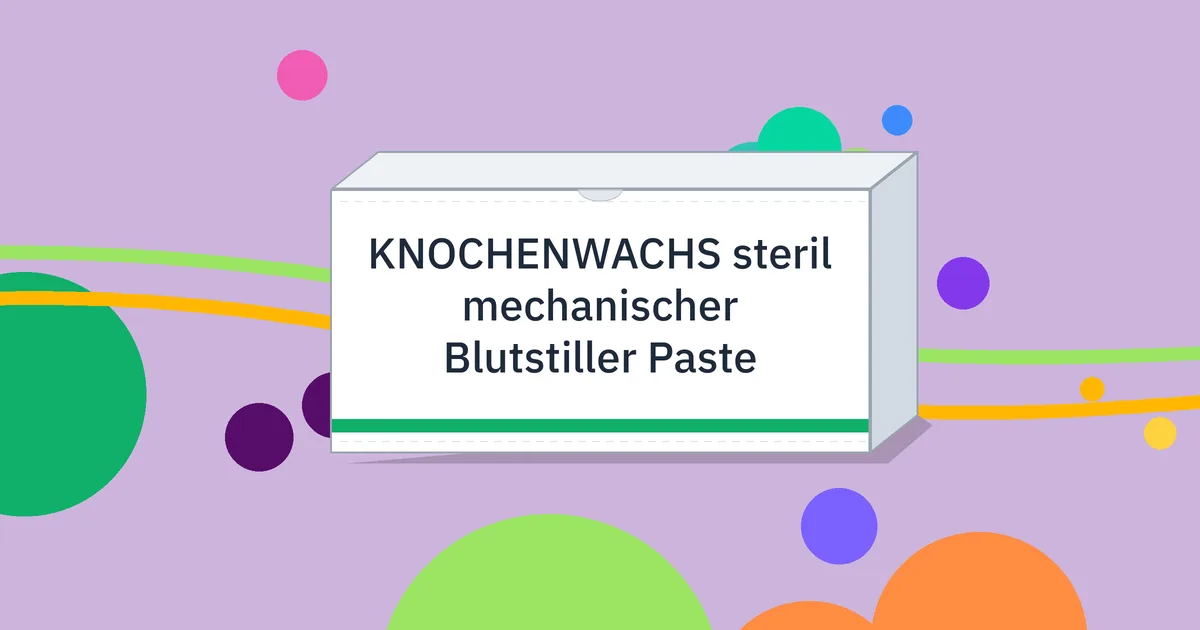 Symbolbild: Packung mit der Aufschrift KNOCHENWACHS steril mechanischer Blutstiller Paste (PZN 15261255) – Verfügbarkeit und Bezug in Apotheken in Frankfurt am Main