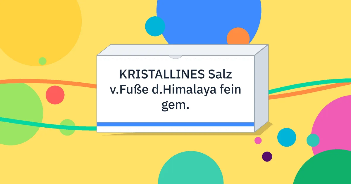 Symbolbild: Packung mit der Aufschrift KRISTALLINES Salz v.Fuße d.Himalaya fein gem. (PZN 08843057) – Verfügbarkeit und Bezug in Apotheken in Frankfurt am Main