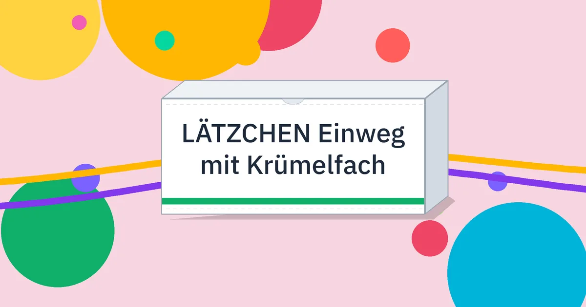 Symbolbild: Packung mit der Aufschrift LÄTZCHEN Einweg mit Krümelfach (PZN 13780695) – Verfügbarkeit und Bezug in Apotheken in Frankfurt am Main