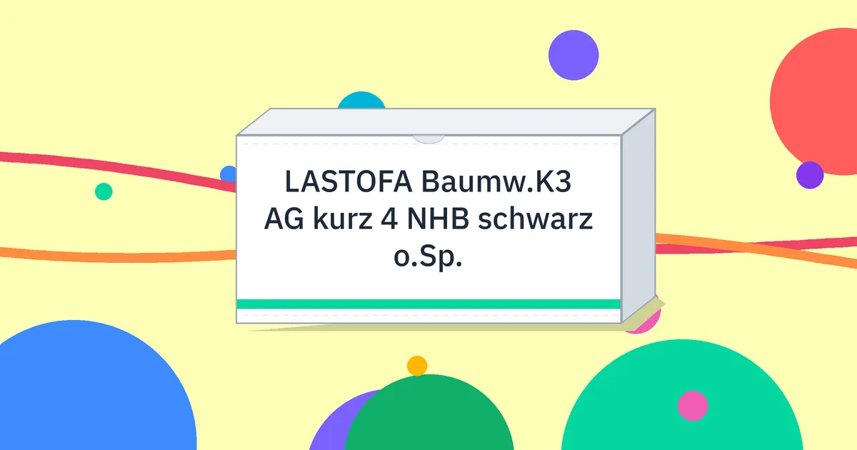 Symbolbild: Packung mit der Aufschrift LASTOFA Baumw.K3 AG kurz 4 NHB schwarz o.Sp. (PZN 01955913) – Verfügbarkeit und Bezug in Apotheken in Frankfurt am Main
