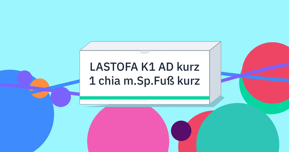 Symbolbild: Packung mit der Aufschrift LASTOFA K1 AD kurz 1 chia m.Sp.Fuß kurz (PZN 13786195) – Verfügbarkeit und Bezug in Apotheken in Frankfurt am Main