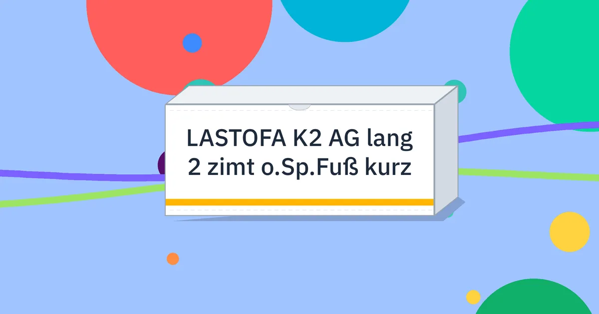 Symbolbild: Packung mit der Aufschrift LASTOFA K2 AG lang 2 zimt o.Sp.Fuß kurz (PZN 13802965) – Verfügbarkeit und Bezug in Apotheken in Frankfurt am Main
