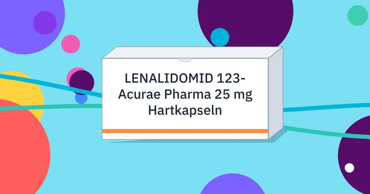 Symbolbild: Packung mit der Aufschrift LENALIDOMID 123-Acurae Pharma 25 mg Hartkapseln (PZN 17612606) – Verfügbarkeit und Bezug in Apotheken in Frankfurt am Main