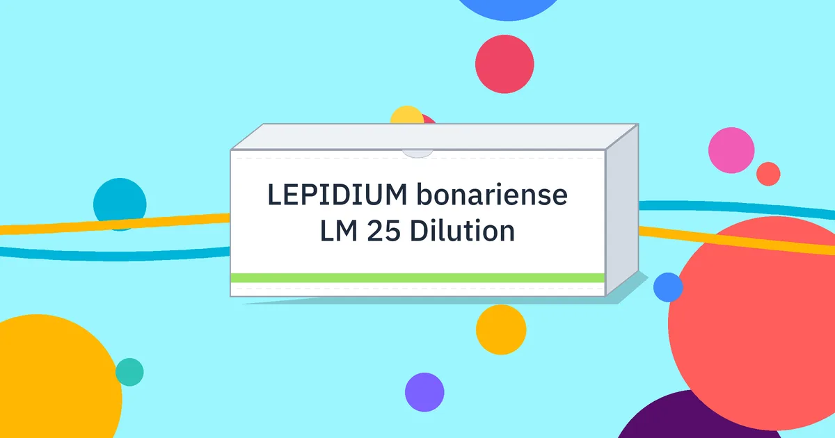 Symbolbild: Packung mit der Aufschrift LEPIDIUM bonariense LM 25 Dilution (PZN 13526519) – Verfügbarkeit und Bezug in Apotheken in Frankfurt am Main