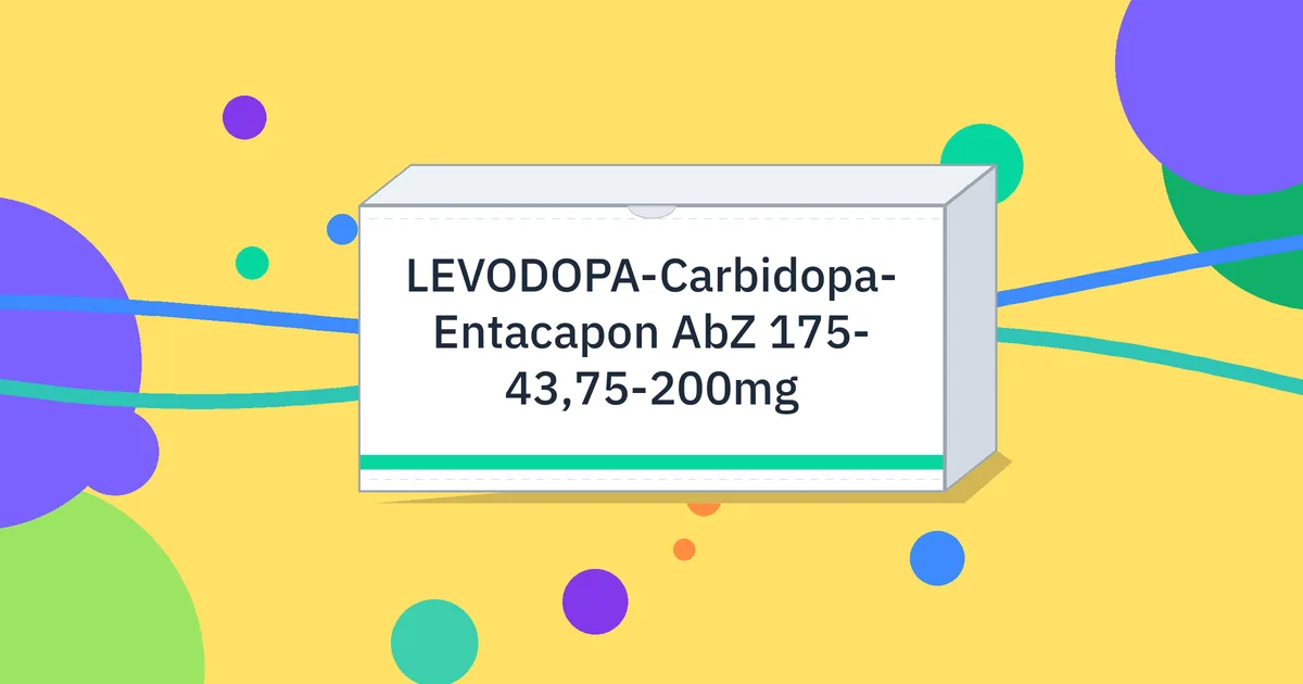 Symbolbild: Packung mit der Aufschrift LEVODOPA-Carbidopa-Entacapon AbZ 175-43,75-200mg (PZN 10712960) – Verfügbarkeit und Bezug in Apotheken in Frankfurt am Main