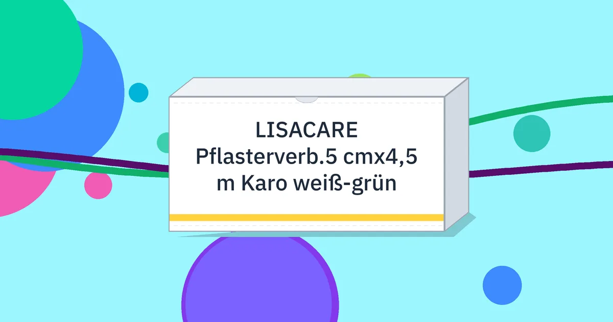 Symbolbild: Packung mit der Aufschrift LISACARE Pflasterverb.5 cmx4,5 m Karo weiß-grün (PZN 17892505) – Verfügbarkeit und Bezug in Apotheken in Frankfurt am Main