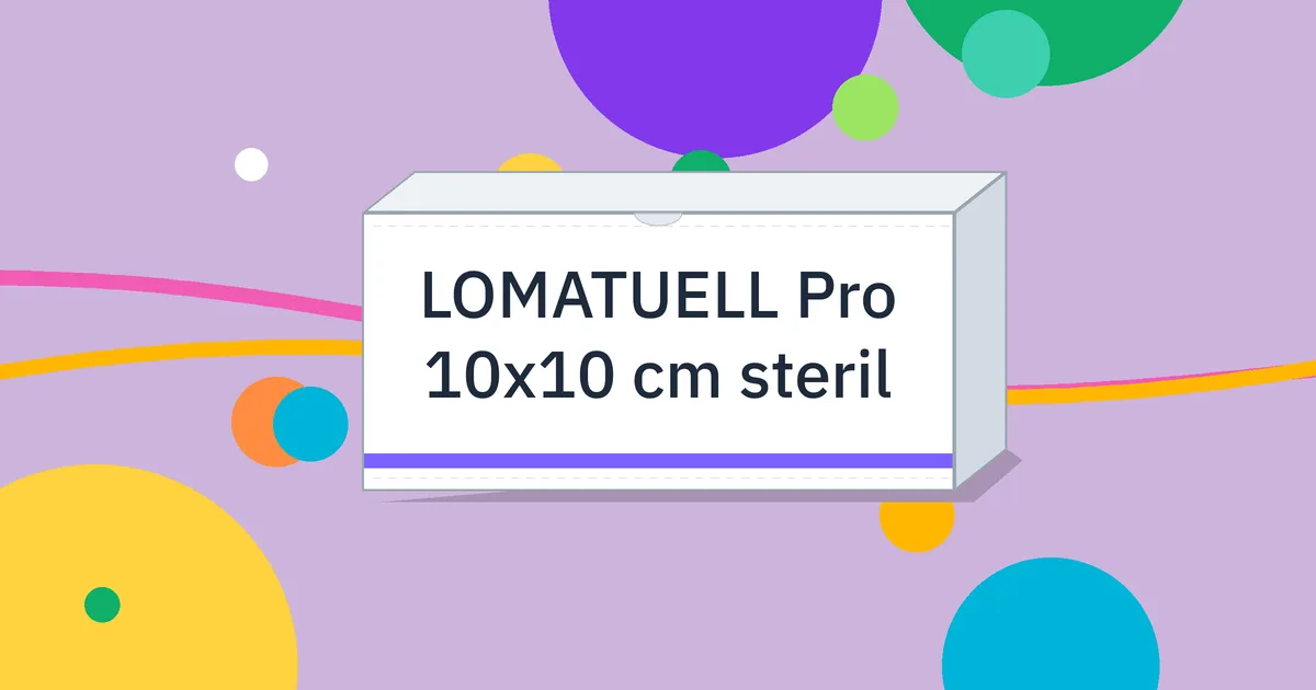 Symbolbild: Packung mit der Aufschrift LOMATUELL Pro 10x10 cm steril (PZN 10005151) – Verfügbarkeit und Bezug in Apotheken in Frankfurt am Main