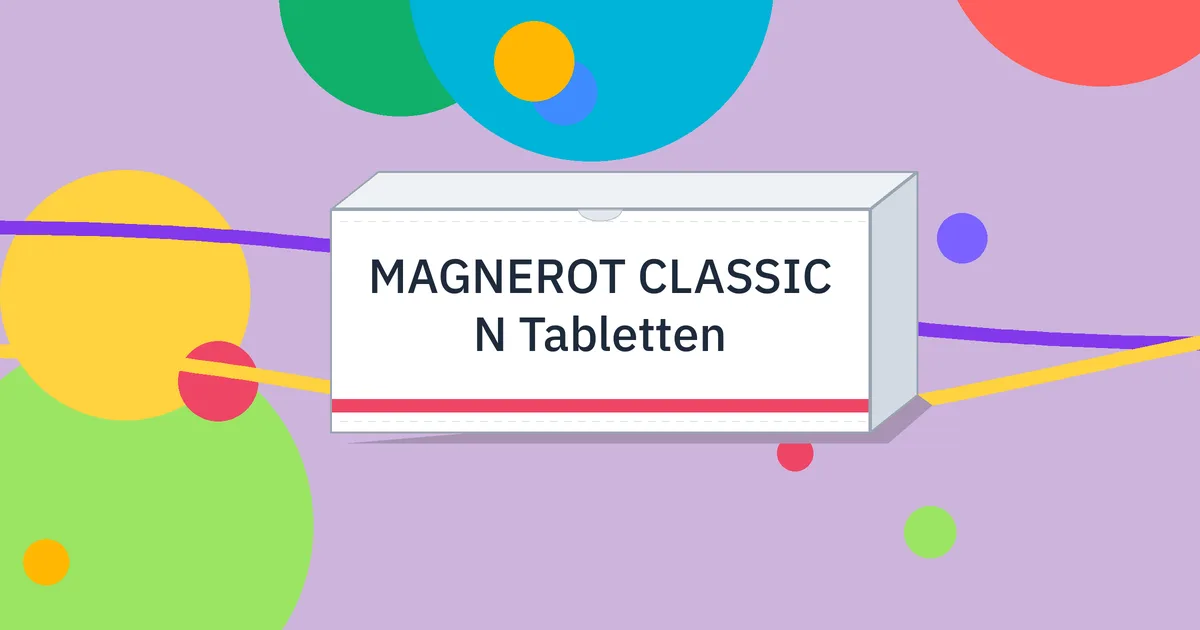 Symbolbild: Packung mit der Aufschrift MAGNEROT CLASSIC N Tabletten (PZN 00153896) – Verfügbarkeit und Bezug in Apotheken in Frankfurt am Main
