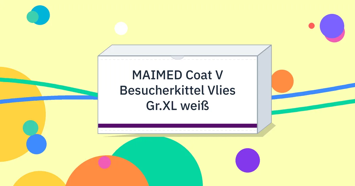 Symbolbild: Packung mit der Aufschrift MAIMED Coat V Besucherkittel Vlies Gr.XL weiß (PZN 20349710) – Verfügbarkeit und Bezug in Apotheken in Frankfurt am Main