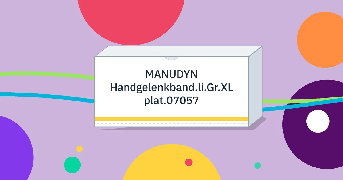 Symbolbild: Packung mit der Aufschrift MANUDYN Handgelenkband.li.Gr.XL plat.07057 (PZN 06114868) – Verfügbarkeit und Bezug in Apotheken in Frankfurt am Main
