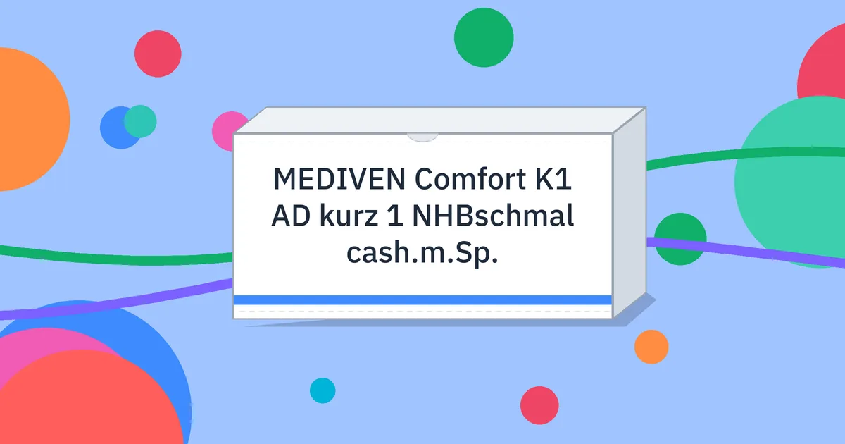 Symbolbild: Packung mit der Aufschrift MEDIVEN Comfort K1 AD kurz 1 NHBschmal cash.m.Sp. (PZN 14657873) – Verfügbarkeit und Bezug in Apotheken in Frankfurt am Main
