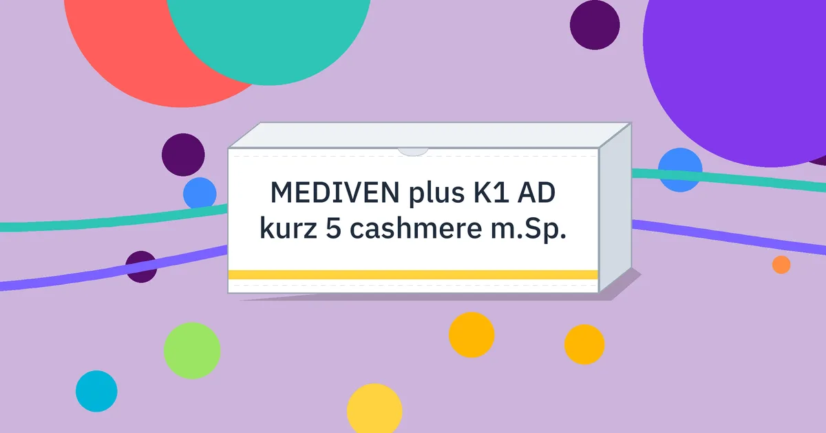 Symbolbild: Packung mit der Aufschrift MEDIVEN plus K1 AD kurz 5 cashmere m.Sp. (PZN 15043995) – Verfügbarkeit und Bezug in Apotheken in Frankfurt am Main