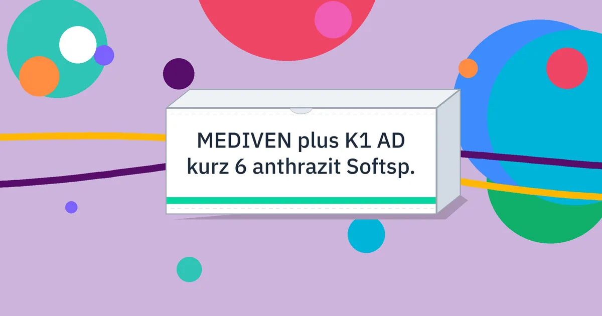 Symbolbild: Packung mit der Aufschrift MEDIVEN plus K1 AD kurz 6 anthrazit Softsp. (PZN 15043860) – Verfügbarkeit und Bezug in Apotheken in Frankfurt am Main