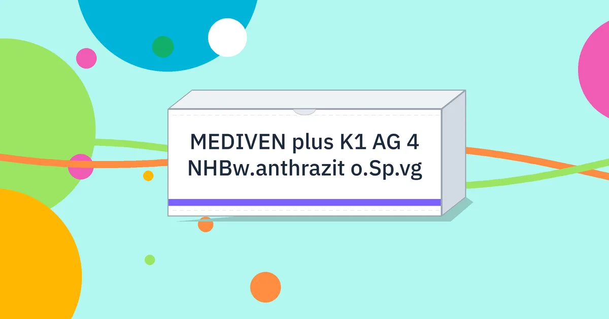 Symbolbild: Packung mit der Aufschrift MEDIVEN plus K1 AG 4 NHBw.anthrazit o.Sp.vg (PZN 15922900) – Verfügbarkeit und Bezug in Apotheken in Frankfurt am Main