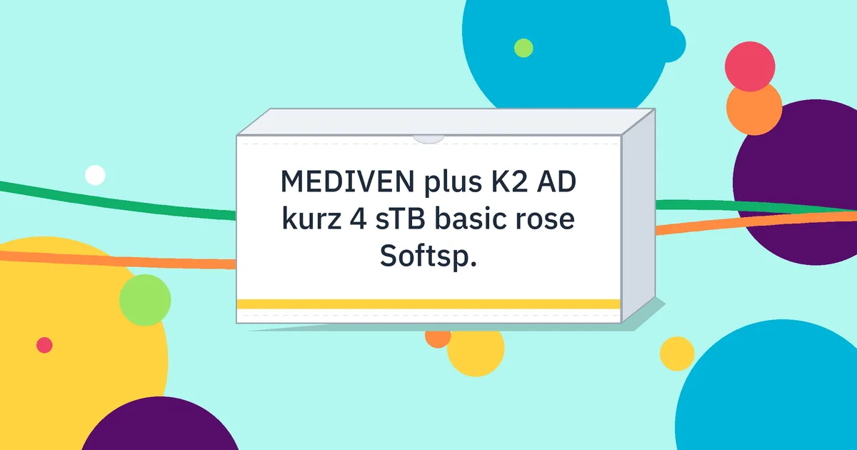 Symbolbild: Packung mit der Aufschrift MEDIVEN plus K2 AD kurz 4 sTB basic rose Softsp. (PZN 15099814) – Verfügbarkeit und Bezug in Apotheken in Frankfurt am Main