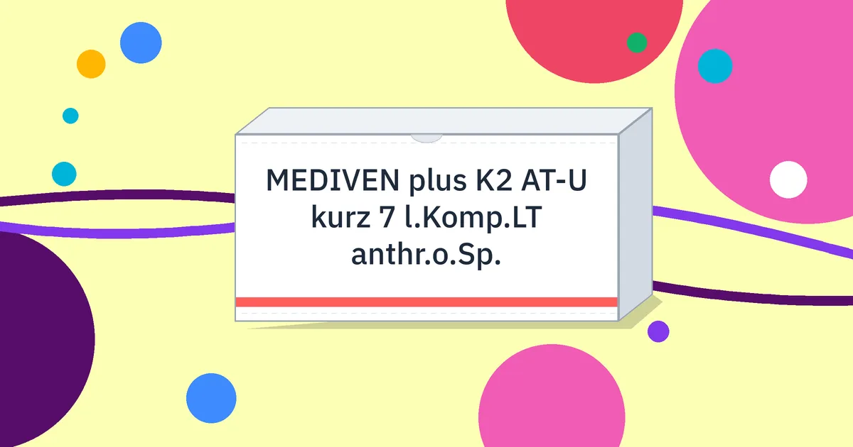 Symbolbild: Packung mit der Aufschrift MEDIVEN plus K2 AT-U kurz 7 l.Komp.LT anthr.o.Sp. (PZN 15084735) – Verfügbarkeit und Bezug in Apotheken in Frankfurt am Main