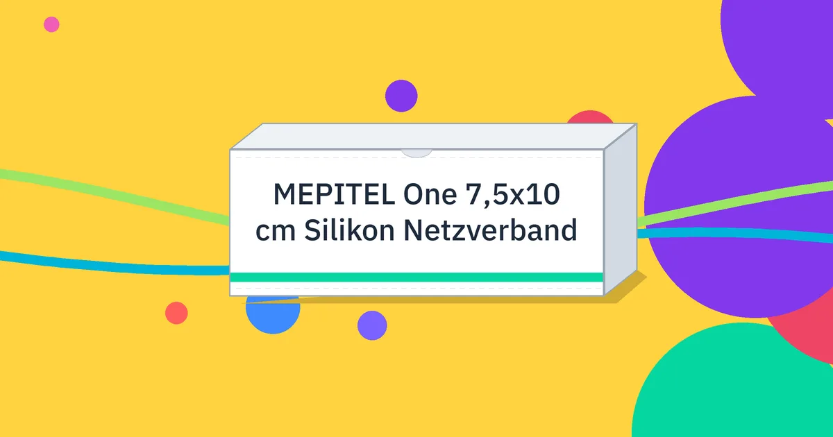 Symbolbild: Packung mit der Aufschrift MEPITEL One 7,5x10 cm Silikon Netzverband (PZN 17606072) – Verfügbarkeit und Bezug in Apotheken in Frankfurt am Main