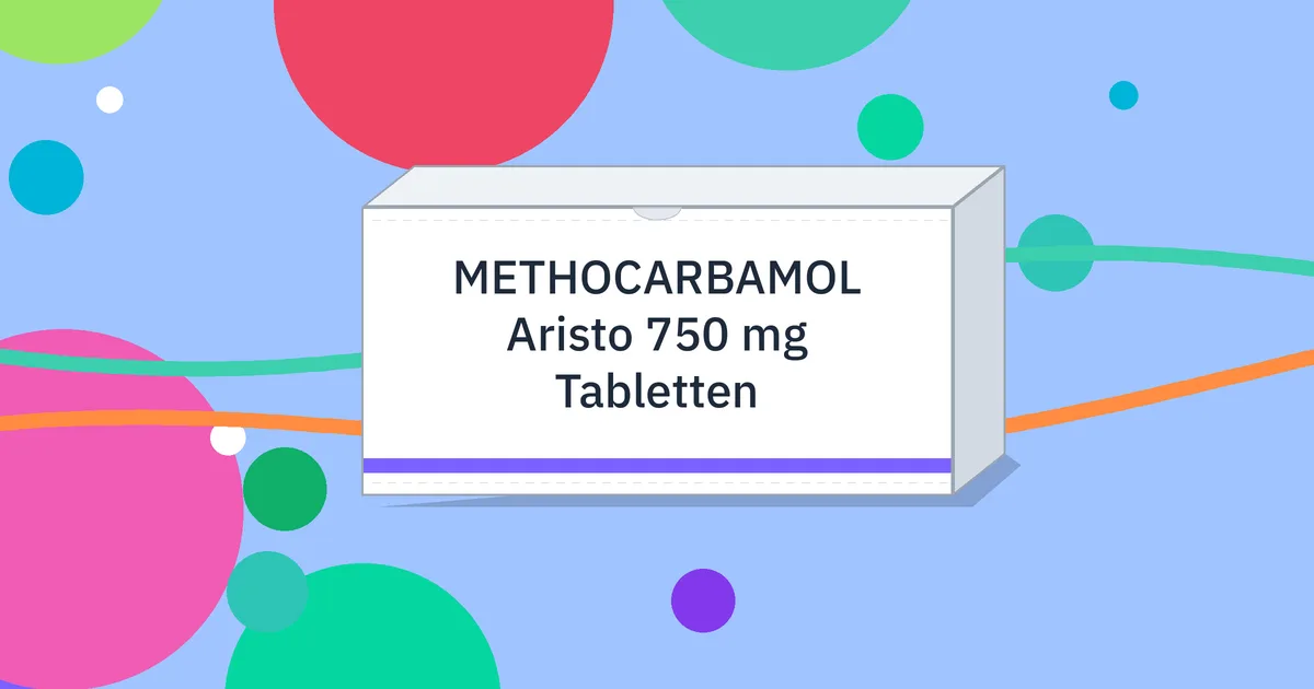 Symbolbild: Packung mit der Aufschrift METHOCARBAMOL Aristo 750 mg Tabletten (PZN 15629672) – Verfügbarkeit und Bezug in Apotheken in Frankfurt am Main