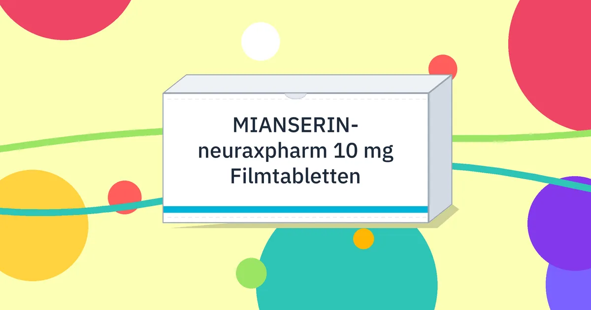 Symbolbild: Packung mit der Aufschrift MIANSERIN-neuraxpharm 10 mg Filmtabletten (PZN 04815561) – Verfügbarkeit und Bezug in Apotheken in Frankfurt am Main
