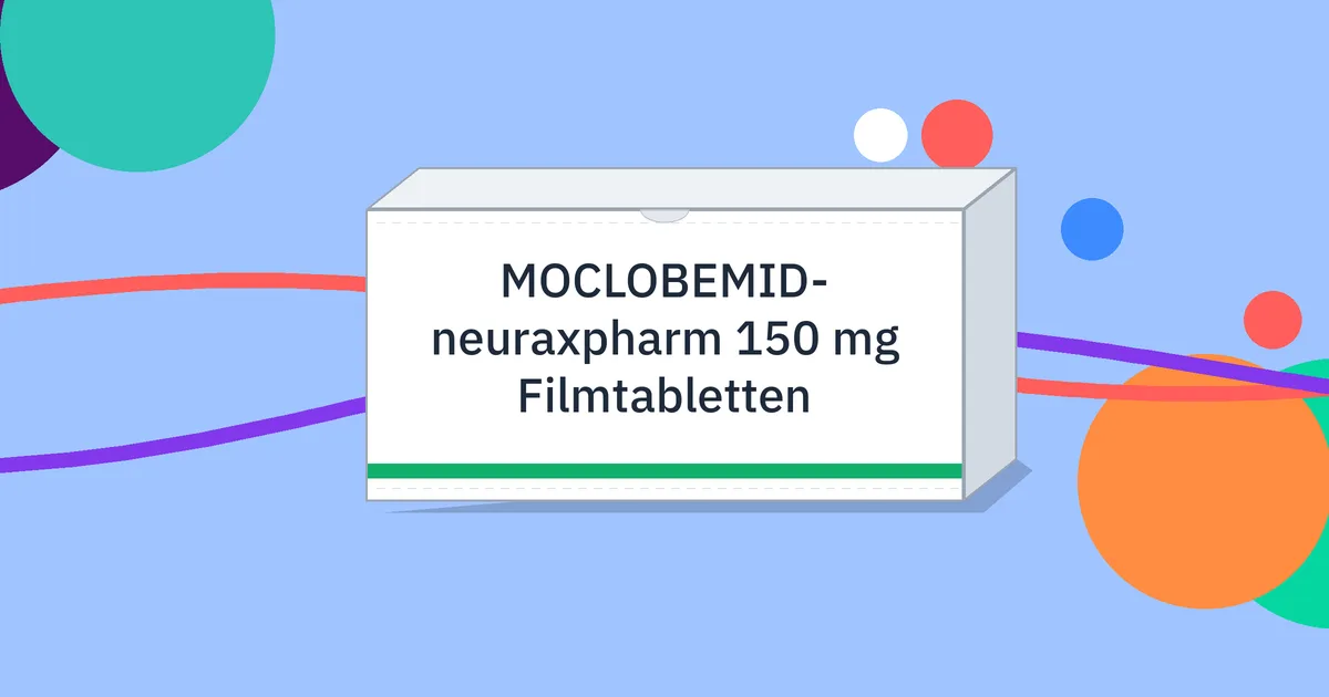 Symbolbild: Packung mit der Aufschrift MOCLOBEMID-neuraxpharm 150 mg Filmtabletten (PZN 06620821) – Verfügbarkeit und Bezug in Apotheken in Frankfurt am Main