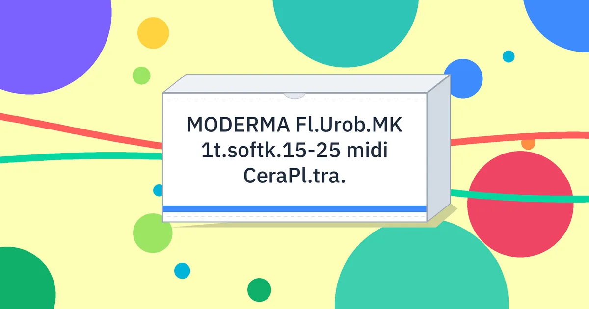 Symbolbild: Packung mit der Aufschrift MODERMA Fl.Urob.MK 1t.softk.15-25 midi CeraPl.tra. (PZN 18109246) – Verfügbarkeit und Bezug in Apotheken in Frankfurt am Main