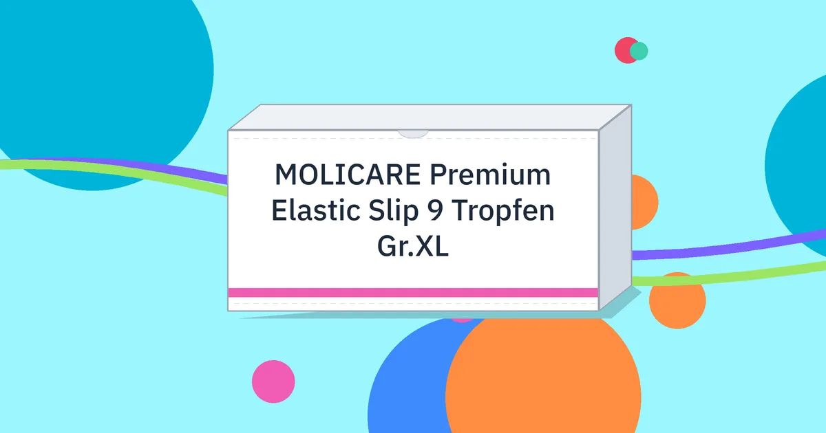 Symbolbild: Packung mit der Aufschrift MOLICARE Premium Elastic Slip 9 Tropfen Gr.XL (PZN 14215336) – Verfügbarkeit und Bezug in Apotheken in Frankfurt am Main