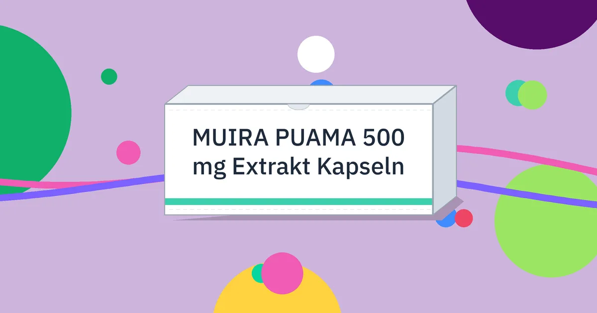 Symbolbild: Packung mit der Aufschrift MUIRA PUAMA 500 mg Extrakt Kapseln (PZN 16387018) – Verfügbarkeit und Bezug in Apotheken in Frankfurt am Main