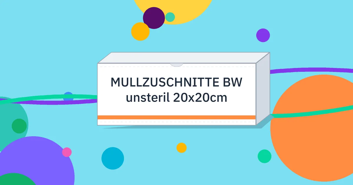 Symbolbild: Packung mit der Aufschrift MULLZUSCHNITTE BW unsteril 20x20cm (PZN 04050377) – Verfügbarkeit und Bezug in Apotheken in Frankfurt am Main