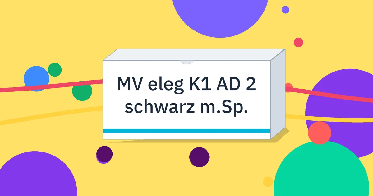 Symbolbild: Packung mit der Aufschrift MV eleg K1 AD 2 schwarz m.Sp. (PZN 00305969) – Verfügbarkeit und Bezug in Apotheken in Frankfurt am Main