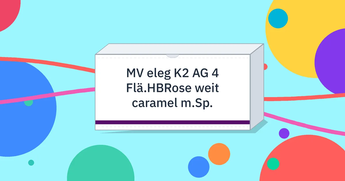 Symbolbild: Packung mit der Aufschrift MV eleg K2 AG 4 Flä.HBRose weit caramel m.Sp. (PZN 15720800) – Verfügbarkeit und Bezug in Apotheken in Frankfurt am Main
