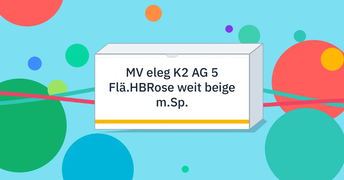 Symbolbild: Packung mit der Aufschrift MV eleg K2 AG 5 Flä.HBRose weit beige m.Sp. (PZN 15720645) – Verfügbarkeit und Bezug in Apotheken in Frankfurt am Main
